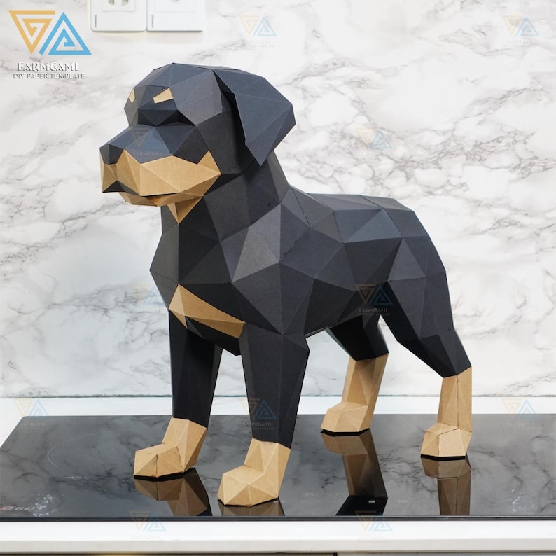 3D Papercraft Rottweiler Dog – DIY Low Poly Paper Model (digital ...