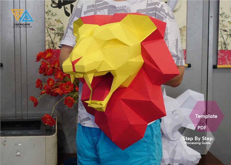 Lion Head Paper Model Template lion Head Paper Sculpture - Etsy