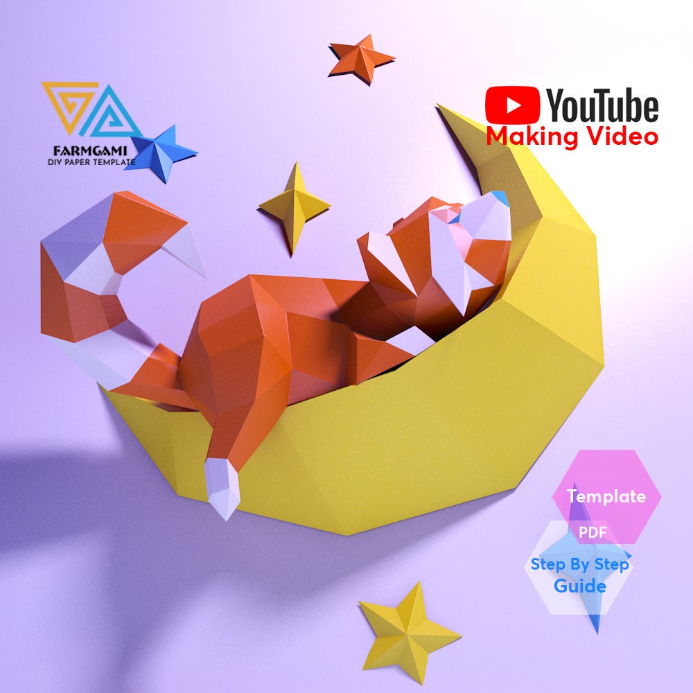 Animal Paper Model Template red Panda Little Fox Paper - Etsy