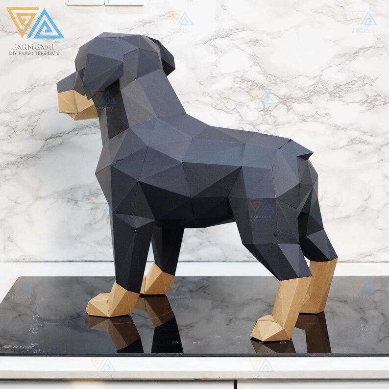 3D Papercraft Rottweiler Dog – DIY Low Poly Paper Model (digital ...