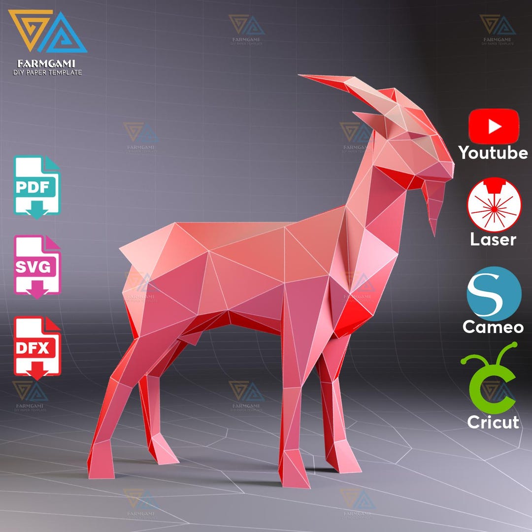 3D Paper Craft Goat Template – SVG, DXF, PDF Cut Files – Compatible ...