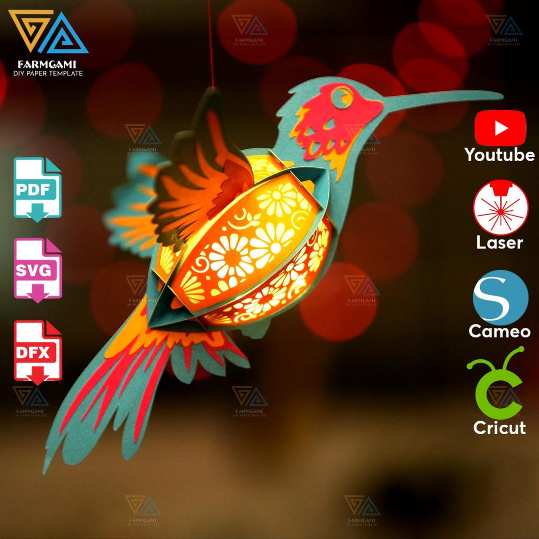 Hummingbird Paper Lantern Template – DIY Papercraft (SVG Digital File ...