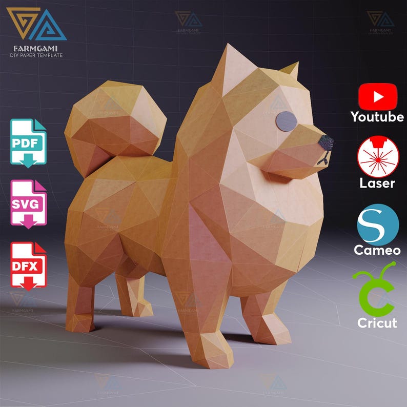 3D Papercraft Pomeranian Dog – Low Poly Paper Model (digital Template ...