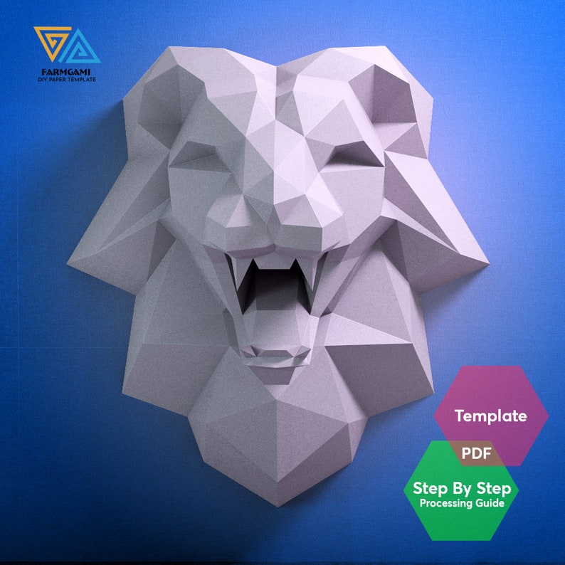 Lion Head Paper Model Template lion Head Paper Sculpture - Etsy