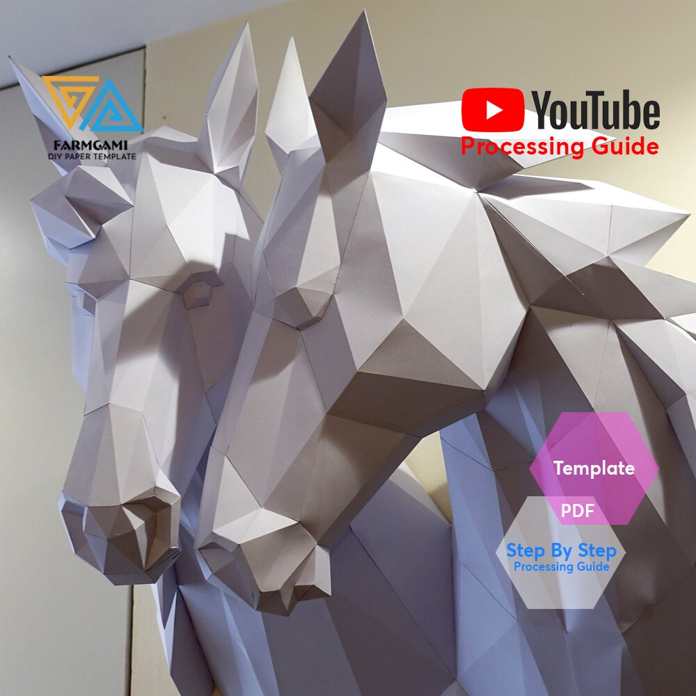 Couple Horse Paper Model Template couple Horse Paper - Etsy