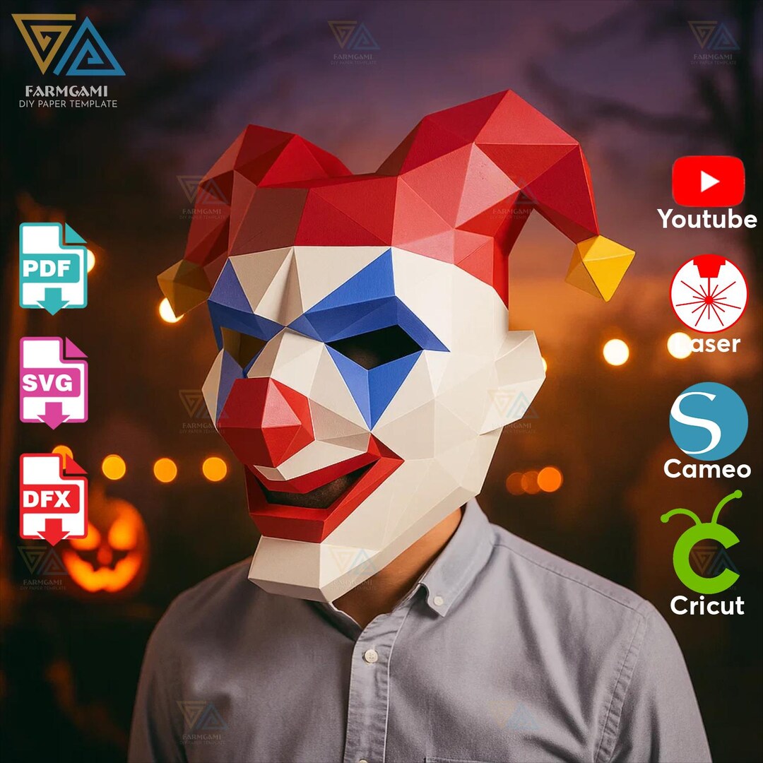 Joker Papercraft Mask Template – Diy Halloween Costume (PDF, DXF, SVG ...