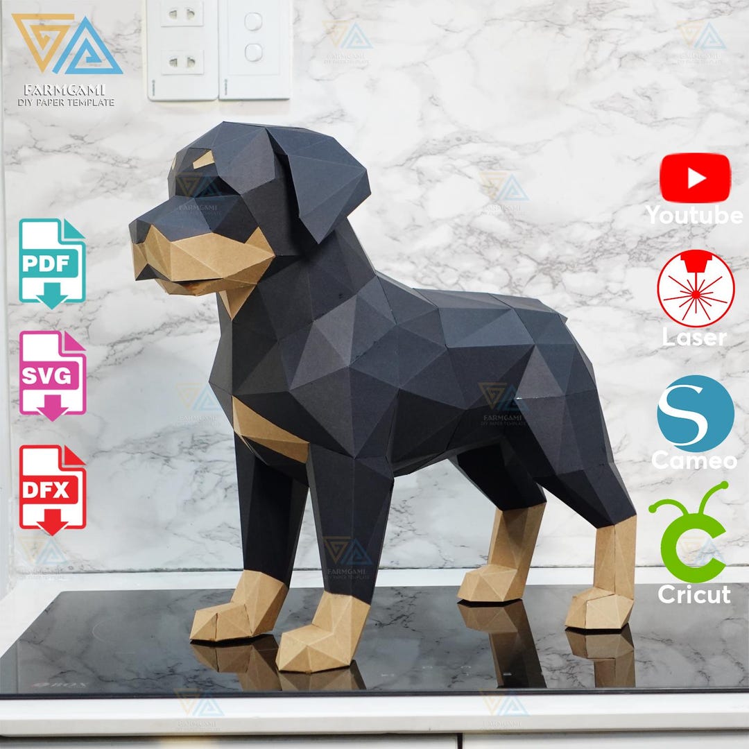 3D Papercraft Rottweiler Dog – DIY Low Poly Paper Model (digital ...