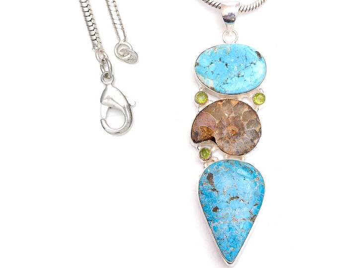 Number 8 Turquoise Ammonite Fossil Silver Pendant & FREE 3MM Italian ...