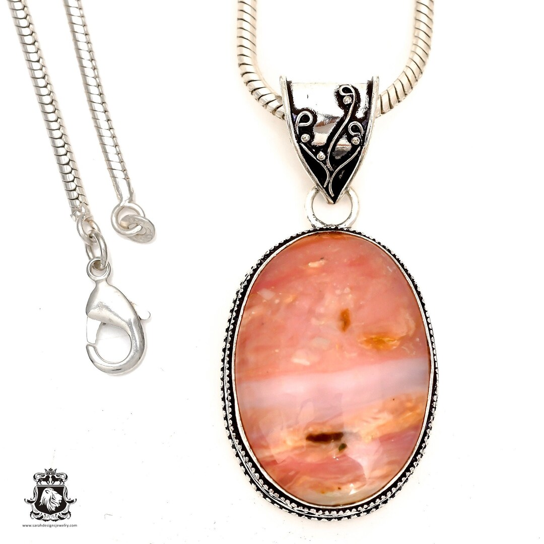 Peruvian PINK OPAL Pendant & FREE 2MM Italian 925 Sterling Silver Chain ...