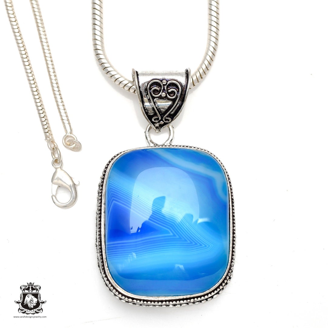 Banded Agate Pendant & FREE 2MM Italian 925 Sterling Silver Chain V123 ...