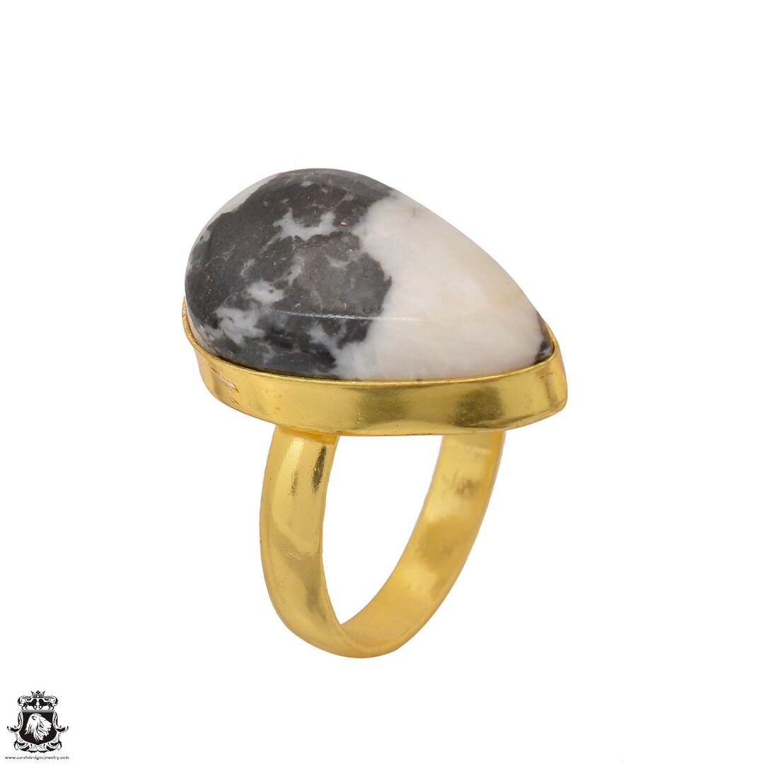 Size 5/6/7/8/9/10/11/12 Zebra Dolomite Ring Meditation Ring 24K Gold ...