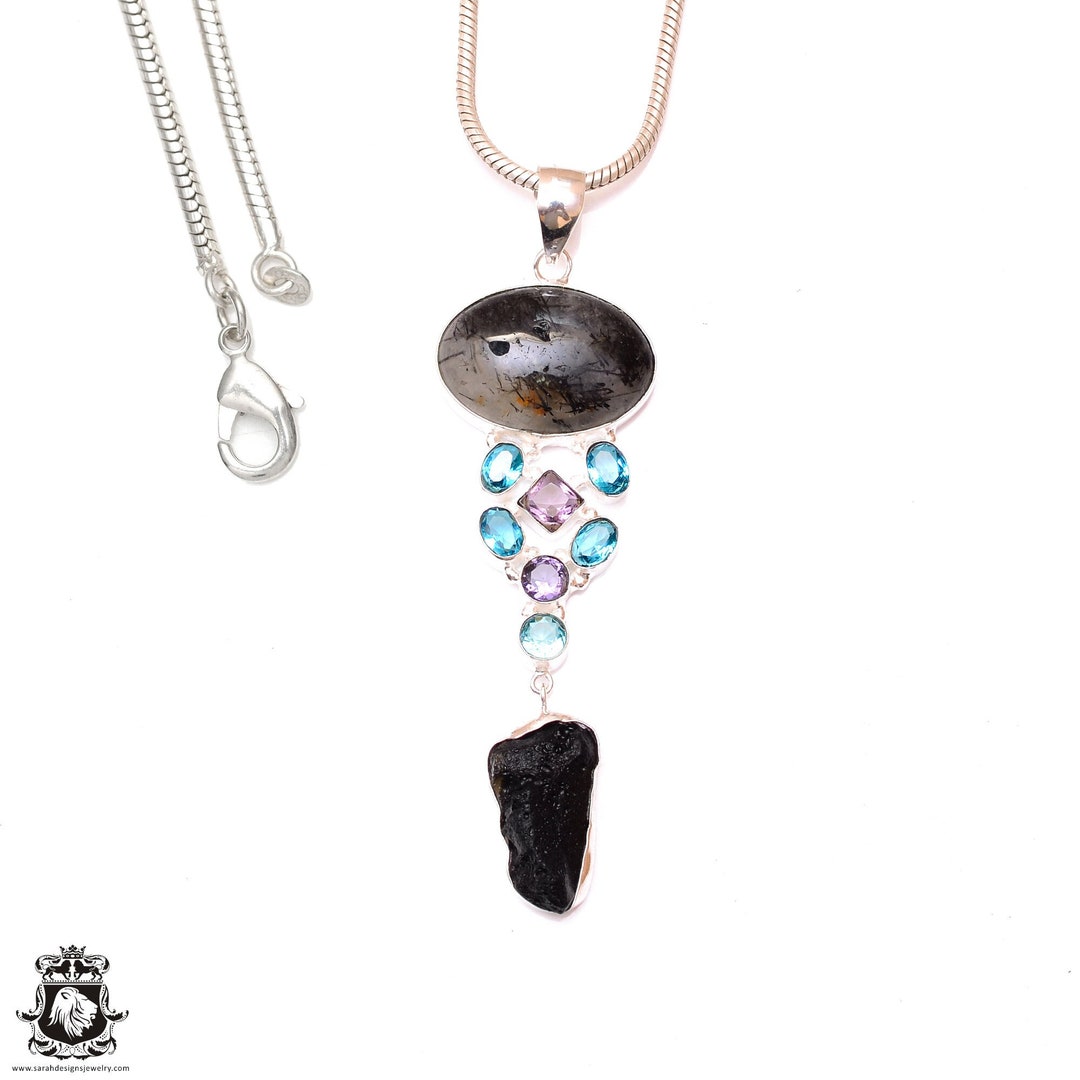 Tourmaliniated Quartz Colombianite Tektite 925 Sterling Silver Pendant ...