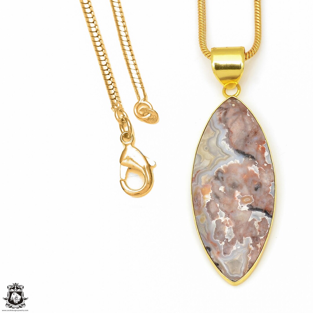 Crazy Lace Agate Pendant Necklaces & FREE 3MM Italian 925 Sterling ...