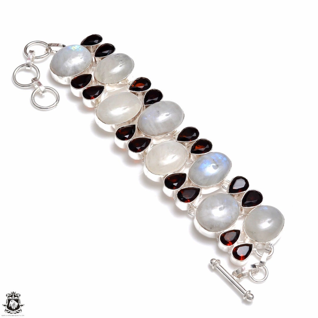 Moonstone Garnet 925 Sterling Silver Bracelet B4156 - Etsy UK