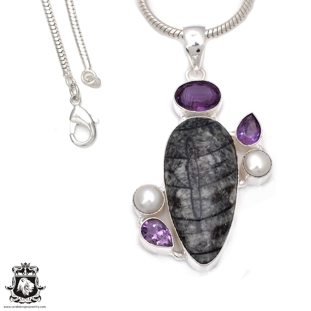 Orthoceras Fossil Osaka Pearl Amethyst Ametrine 925 Sterling Silver ...