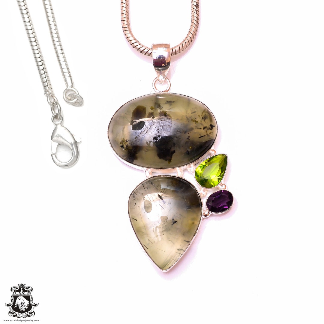Australian Moss Prehnite 925 Sterling Silver Pendant & 2MM Italian ...