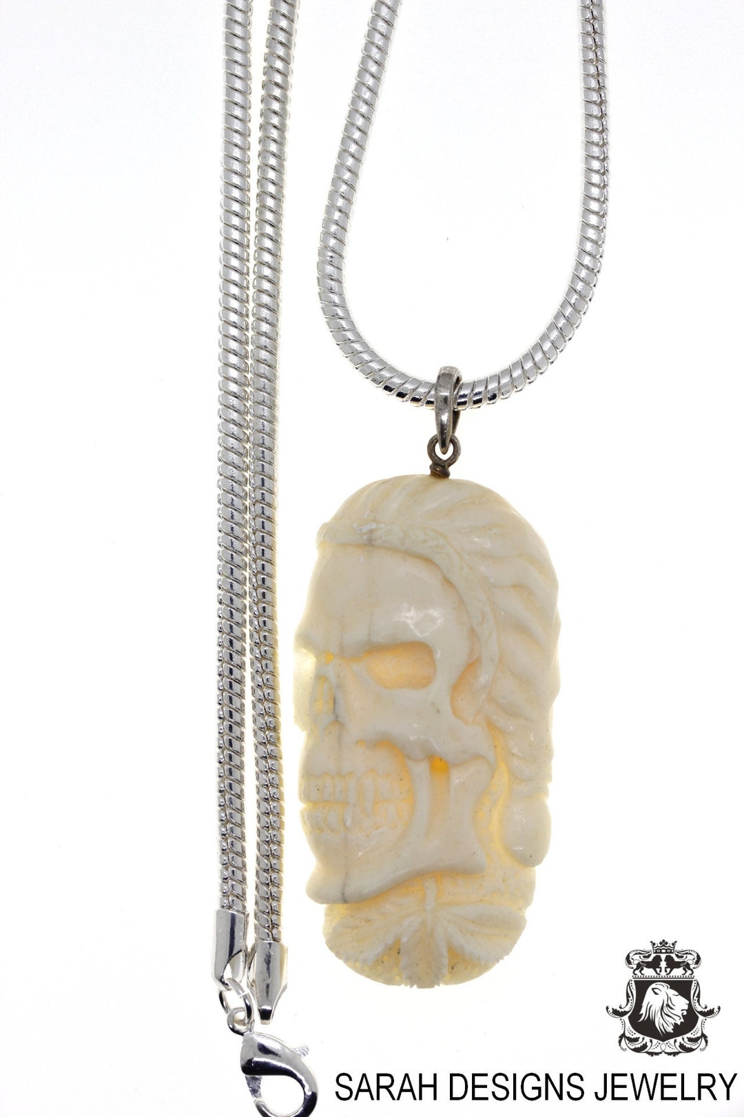 Peruke Wearing Judge Skull Carving Pendant & FREE 2MM Italian 925 ...