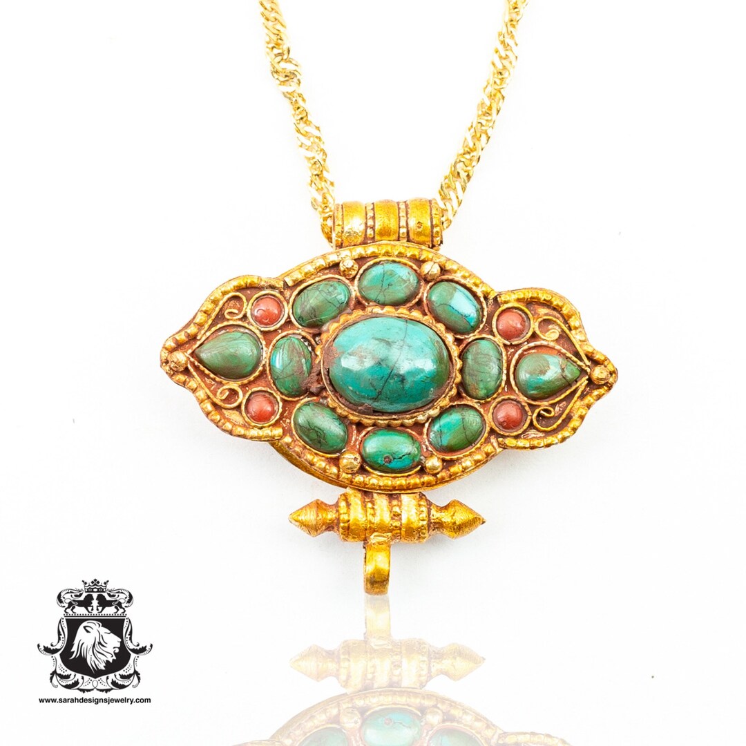 Divine Amulet Antique Coral Turquoise Ghau Amulet Prayer Box Pendant ...