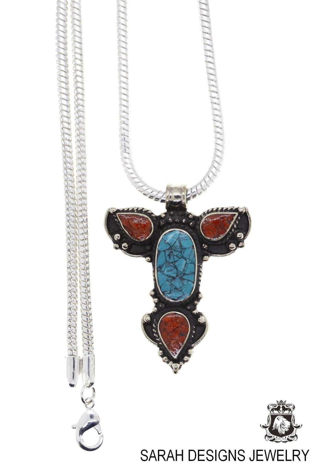 Angel Wing Turquoise Coral Tibetan Silver Pendant & FREE 3MM Italian ...