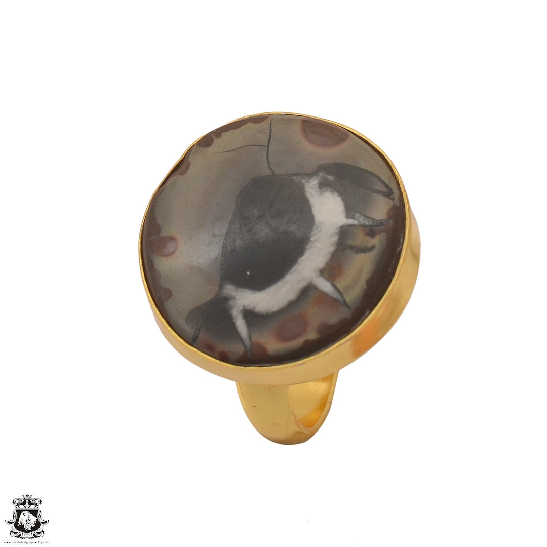 Size 5/6/7/8/9/10/11/12 Septarian Nodule Ring Meditation Ring 24K Gold ...
