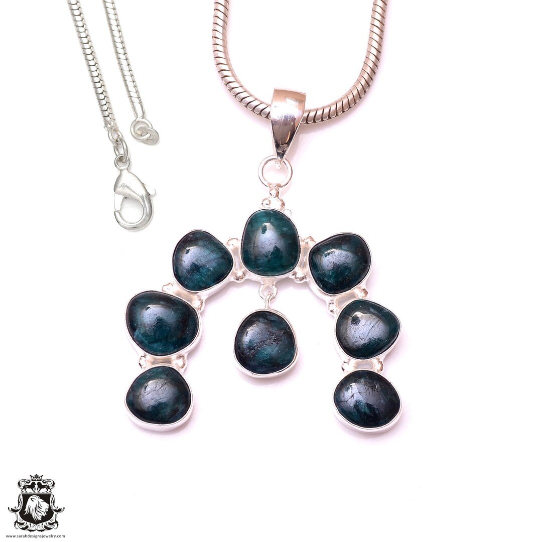 Ceylon Emerald Native Squash Blossom 925 Sterling Silver Pendant & 3MM ...