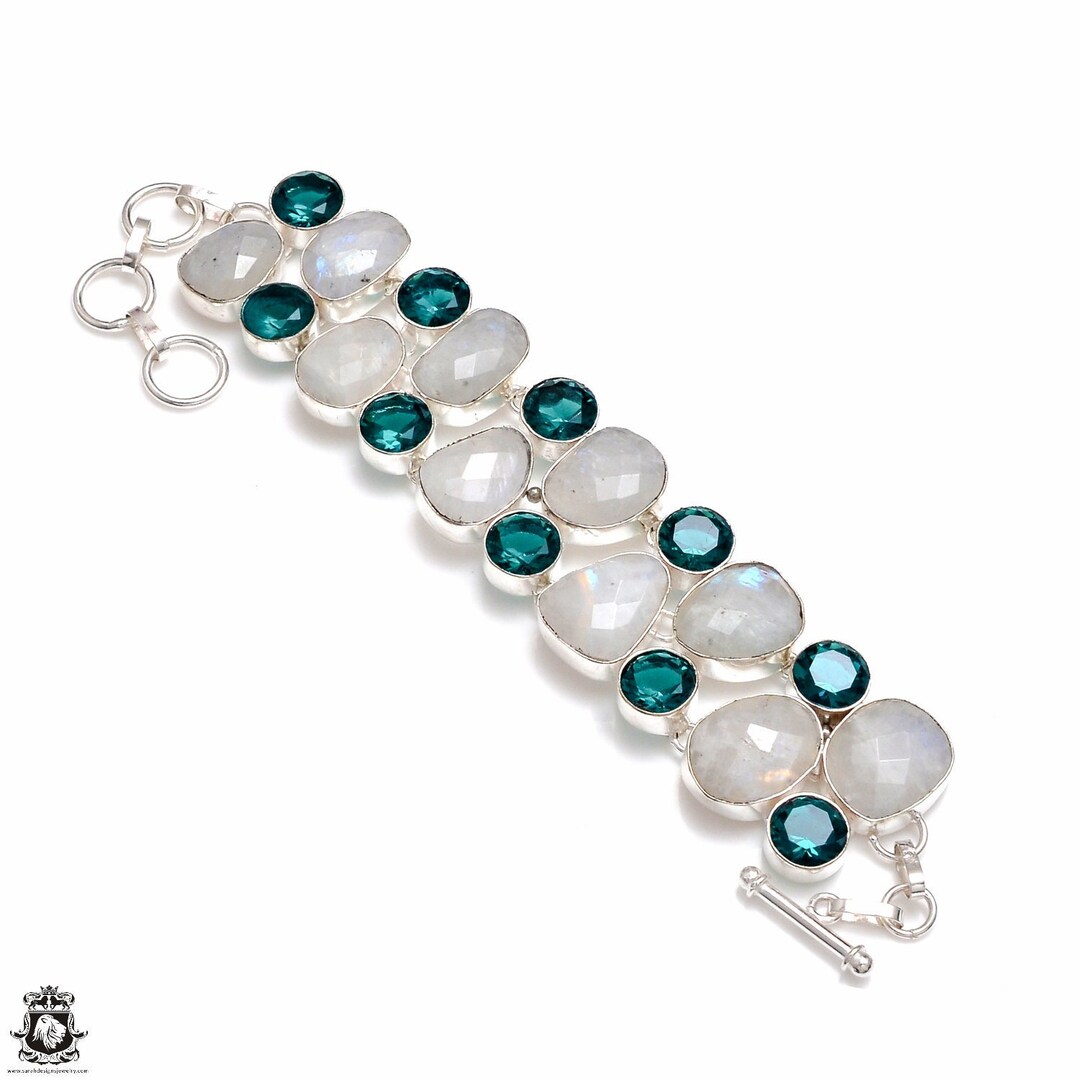 Teal Azotic Topaz Moonstone 925 Sterling Silver Bracelet B4230 - Etsy