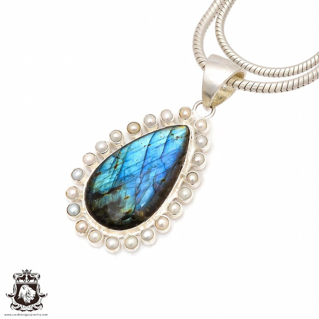 Fire Labradorite Osaka Pearl 925 Sterling Silver Pendant & 2MM Italian ...