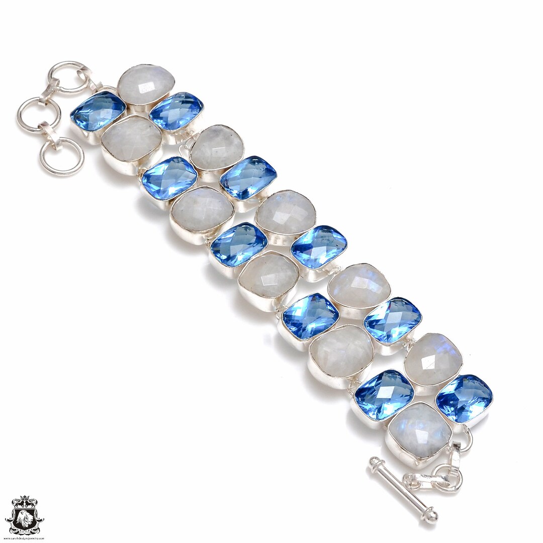 Moonstone Blue Topaz 925 Sterling Silver Bracelet B4198 - Etsy