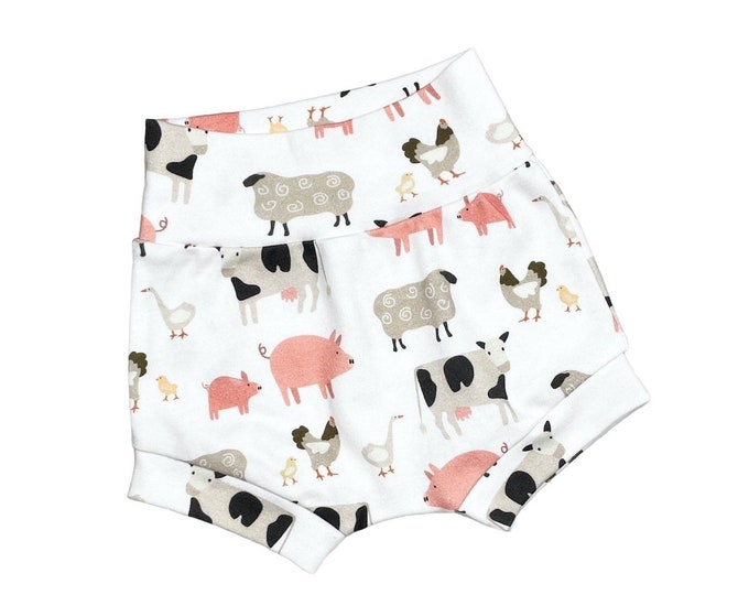 Farm Animals, Bummies, Cow Print Baby Bummies, Shorties, High Waisted ...