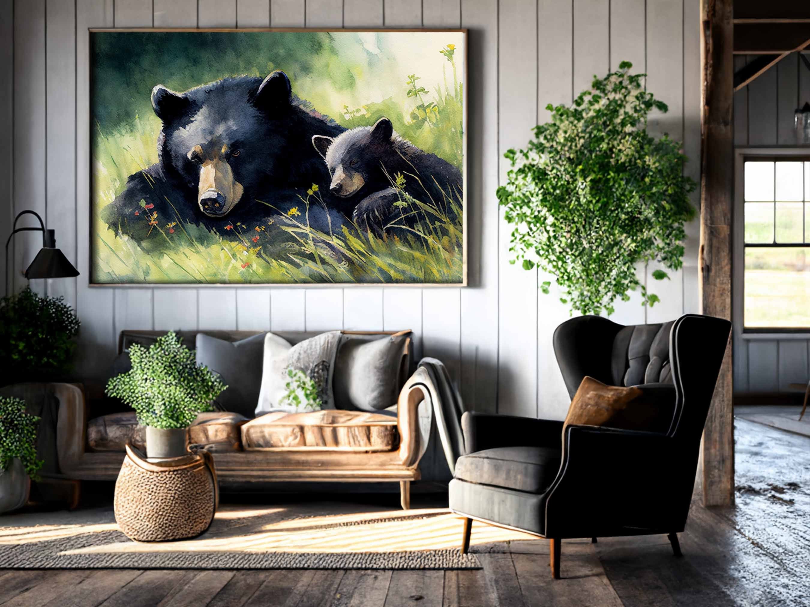 Black Bear Painting Bear Cub Painting Printable Art Wall Poster Art ...