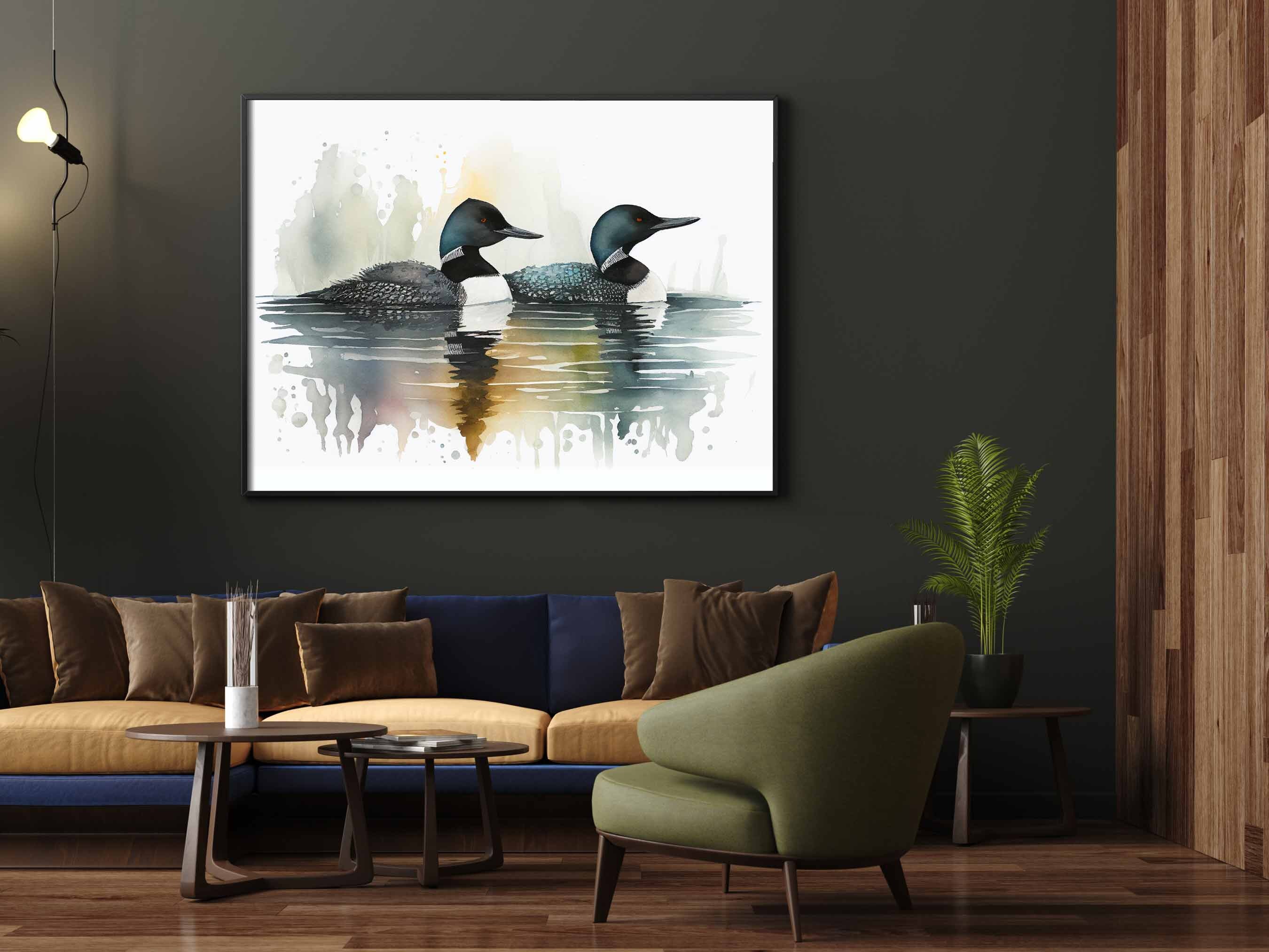 Watercolor Loon Painting Printable Art Wall Poster Watercolour Art ...