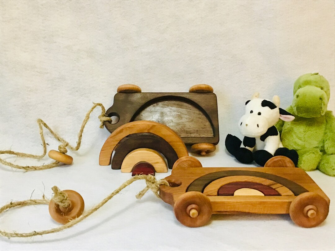 Wooden Rainbow Stacker Toy, All Natural, Pull Cart - Etsy