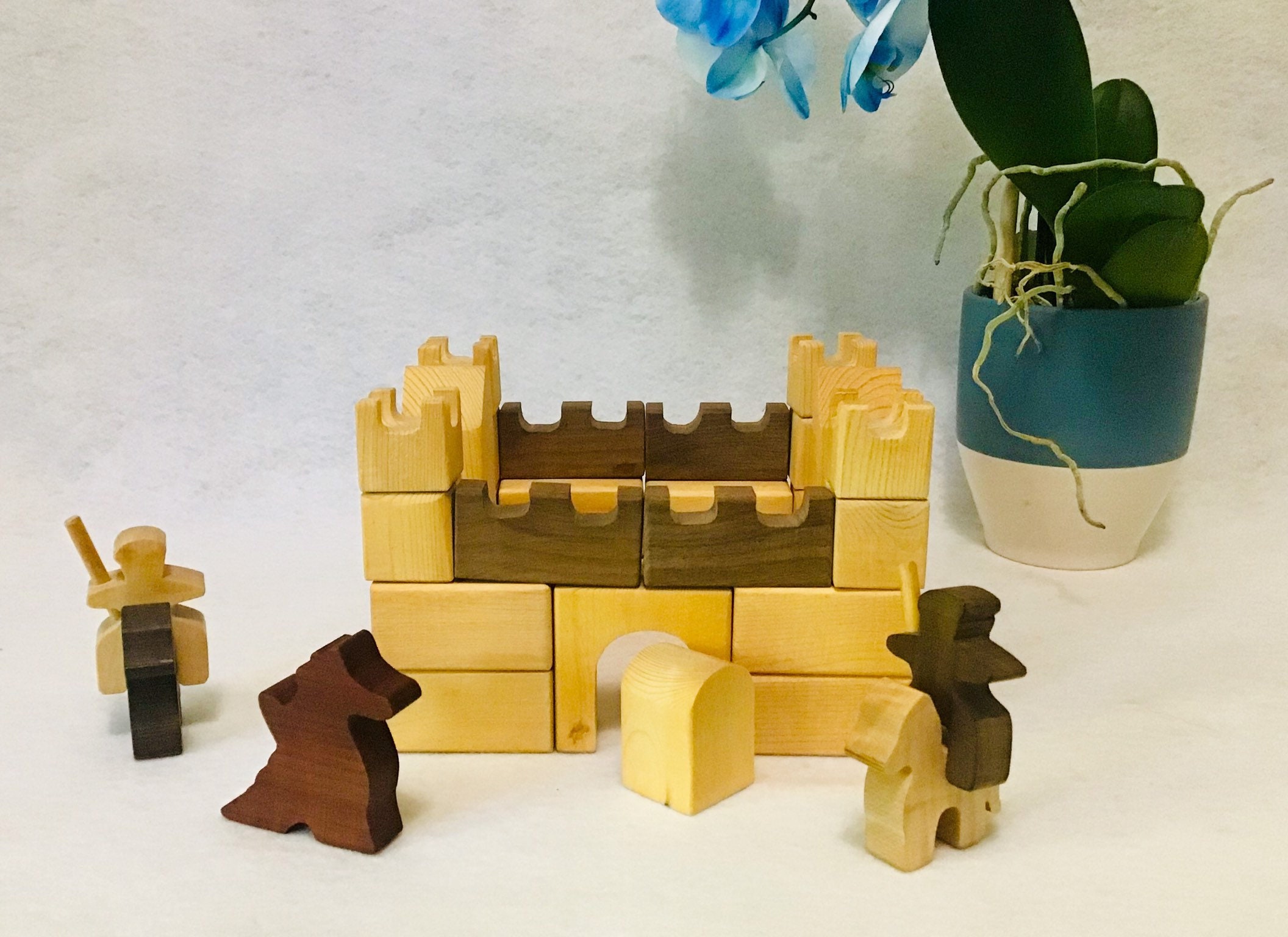 Wood Building Castle Blocks Set Waldorf Toys Educational | Etsy