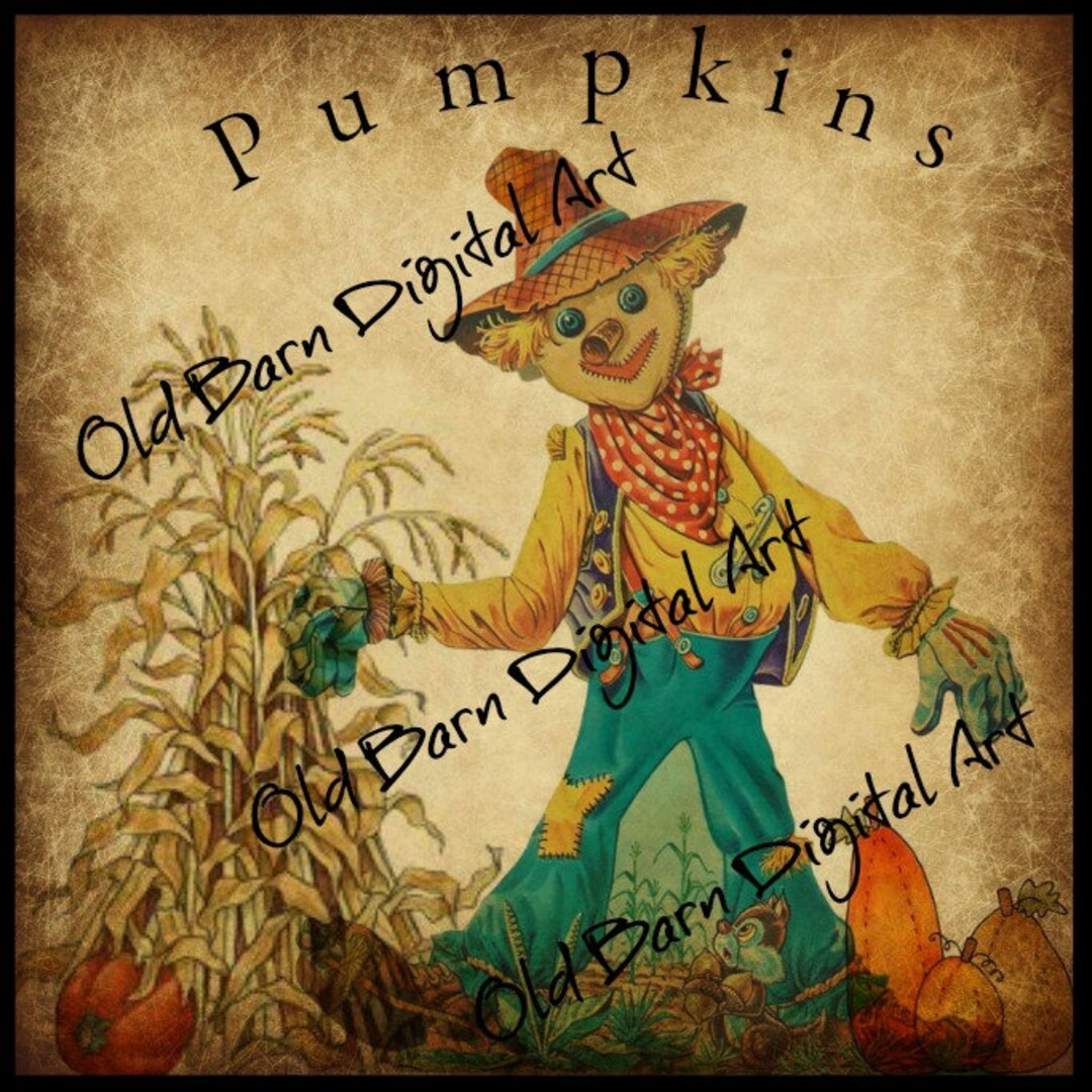 4x4 Primitive Digital Art Image/ Label /fall Image /scarecrow/pumpkins ...