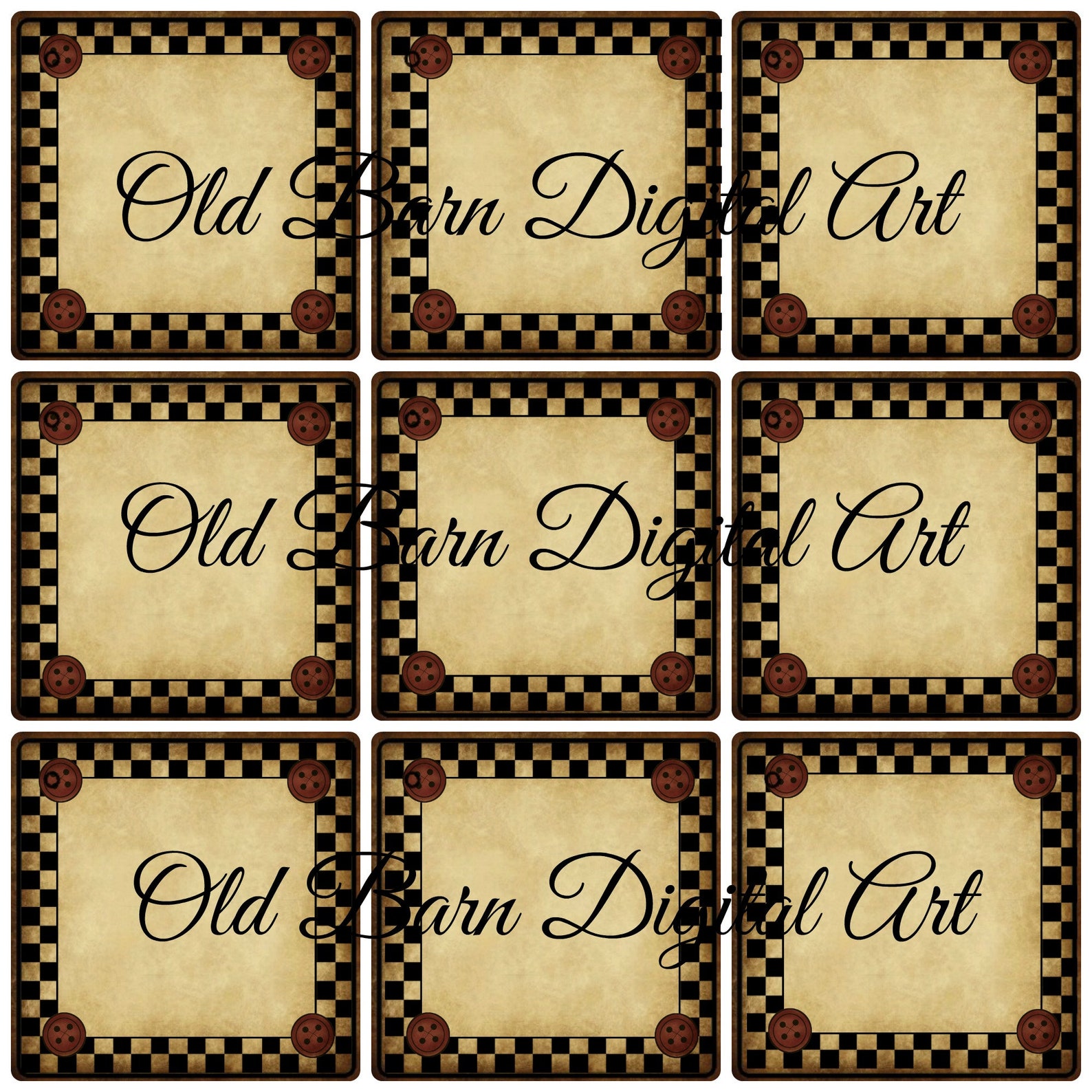 Primitive Printable Blank Hang Tags With Border and Buttons - Instant ...