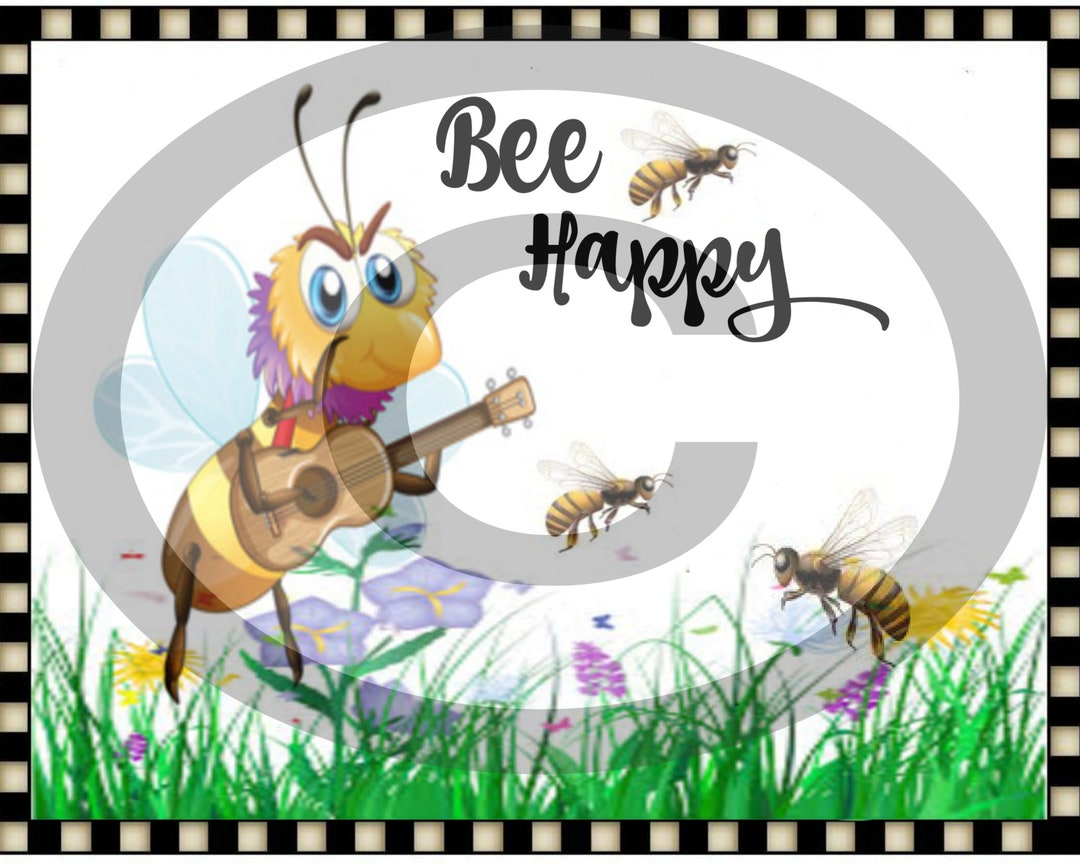 Primitive Digital Art- Bee Happy Logo -farmhouse Decor - Mixed Media ...