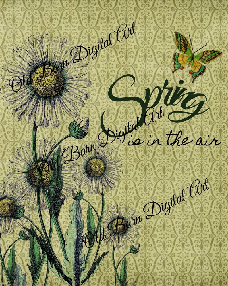 Primitive Digital Art Spring Flowers Butterfly Jar - Etsy