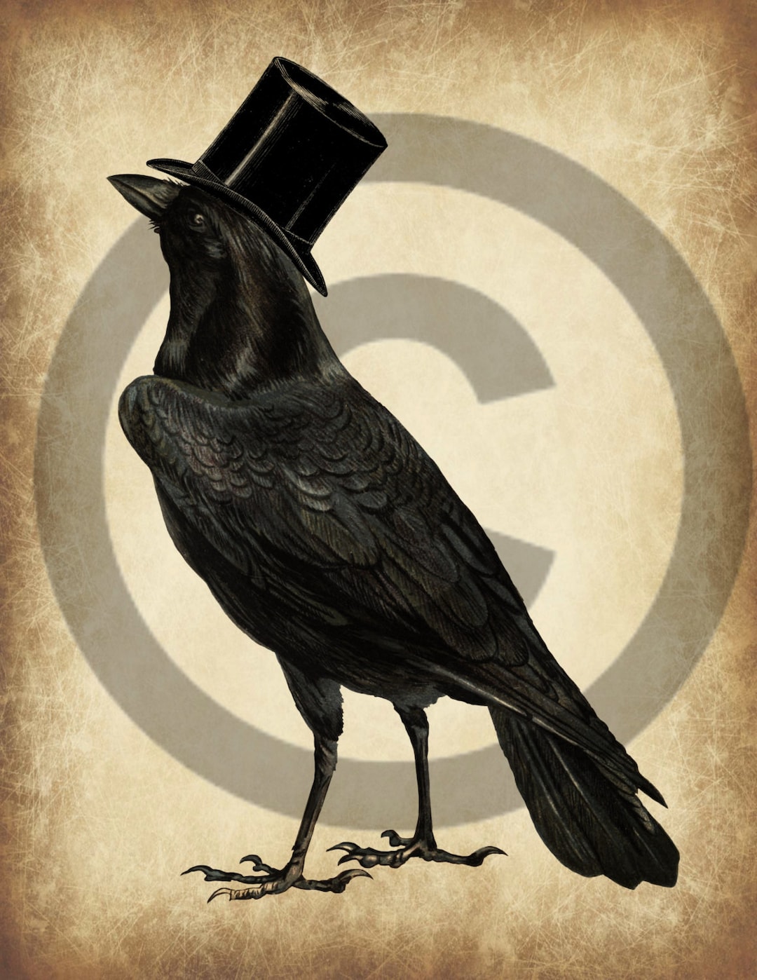 Primitive Digital Art- Crow With Top Hat - Jar Candle Logo- Pantry ...