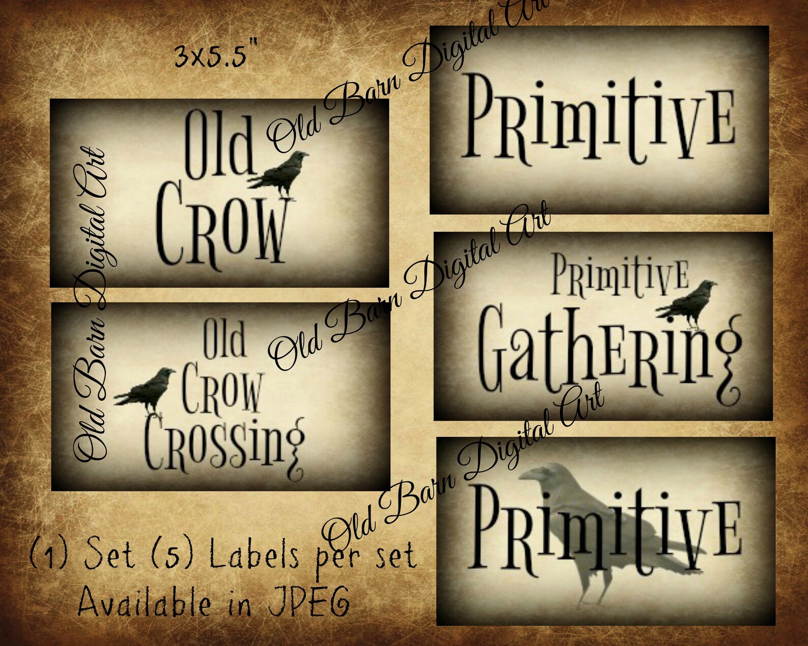 Primitive Digital Art Crow Set/ Labels / Old Crow/crow Crossing ...