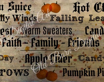 3x7 Primitive Digital Art Image/ Label /fall Harvest/crow/grungy Paper ...
