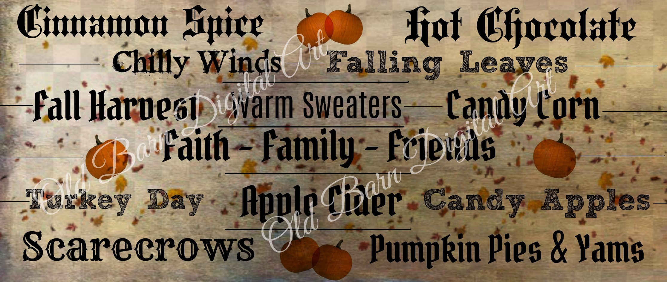 3x7 Primitive Digital Art Image/ Label /fall Topography/pumpkins/ Fall ...