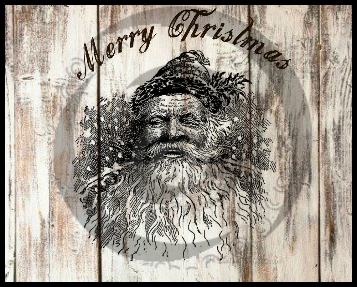 Grungy Primitive Digital Art - Merry Christmas Santa Image - Jar Candle ...