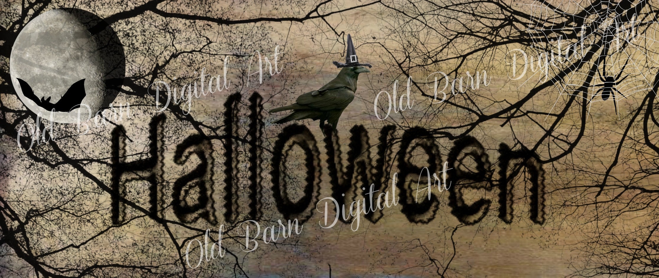 3x7 Primitive Digital Art Image/ Label/crow/halloween/fall/autumn ...