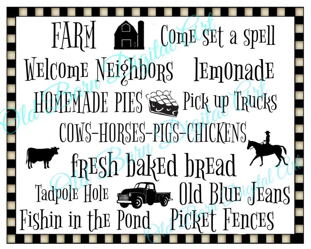 Farmhouse Digital Art-border-black and White -farm -come Set A Spell ...
