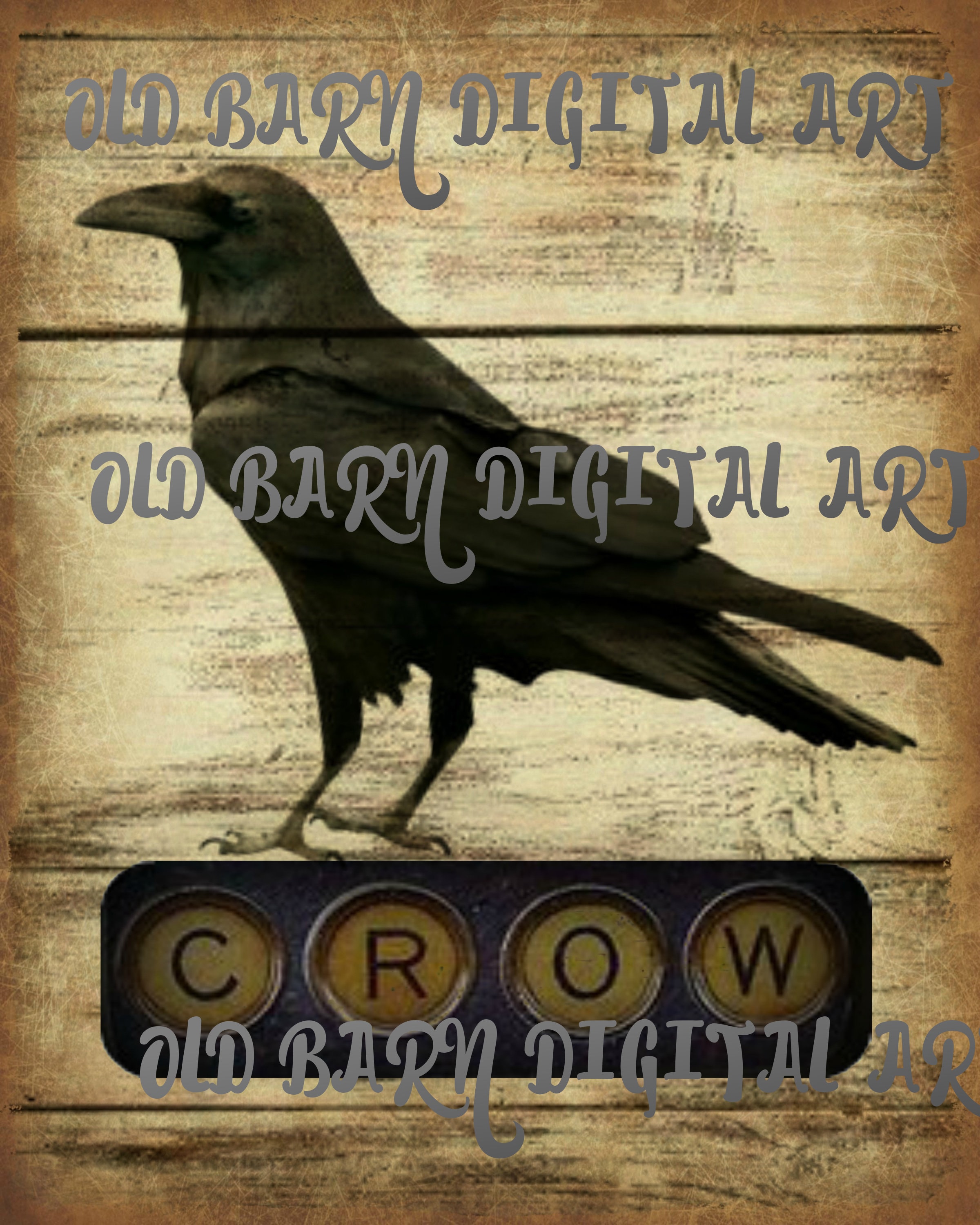 Primitive Digital Art- Crow- Crow Word - Primitive Jar Candle Logo ...