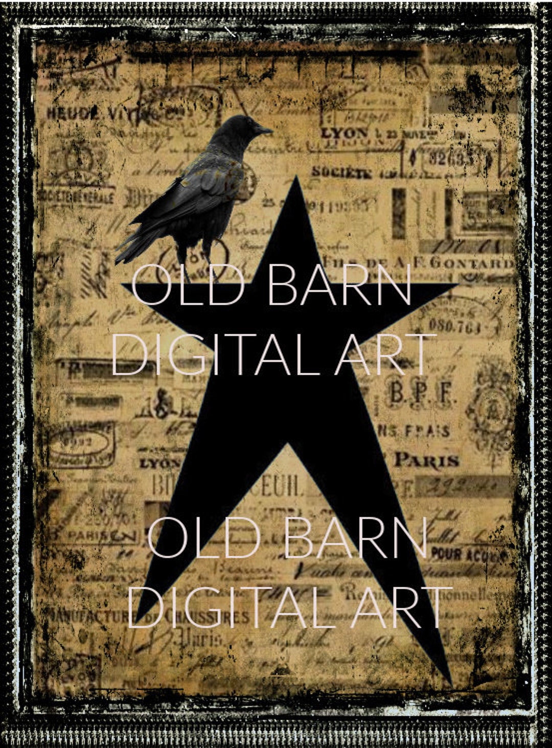 Primitive Star/crow Image/ Logo/ Pantry Jar- Crock- Rusty Cans - Label ...