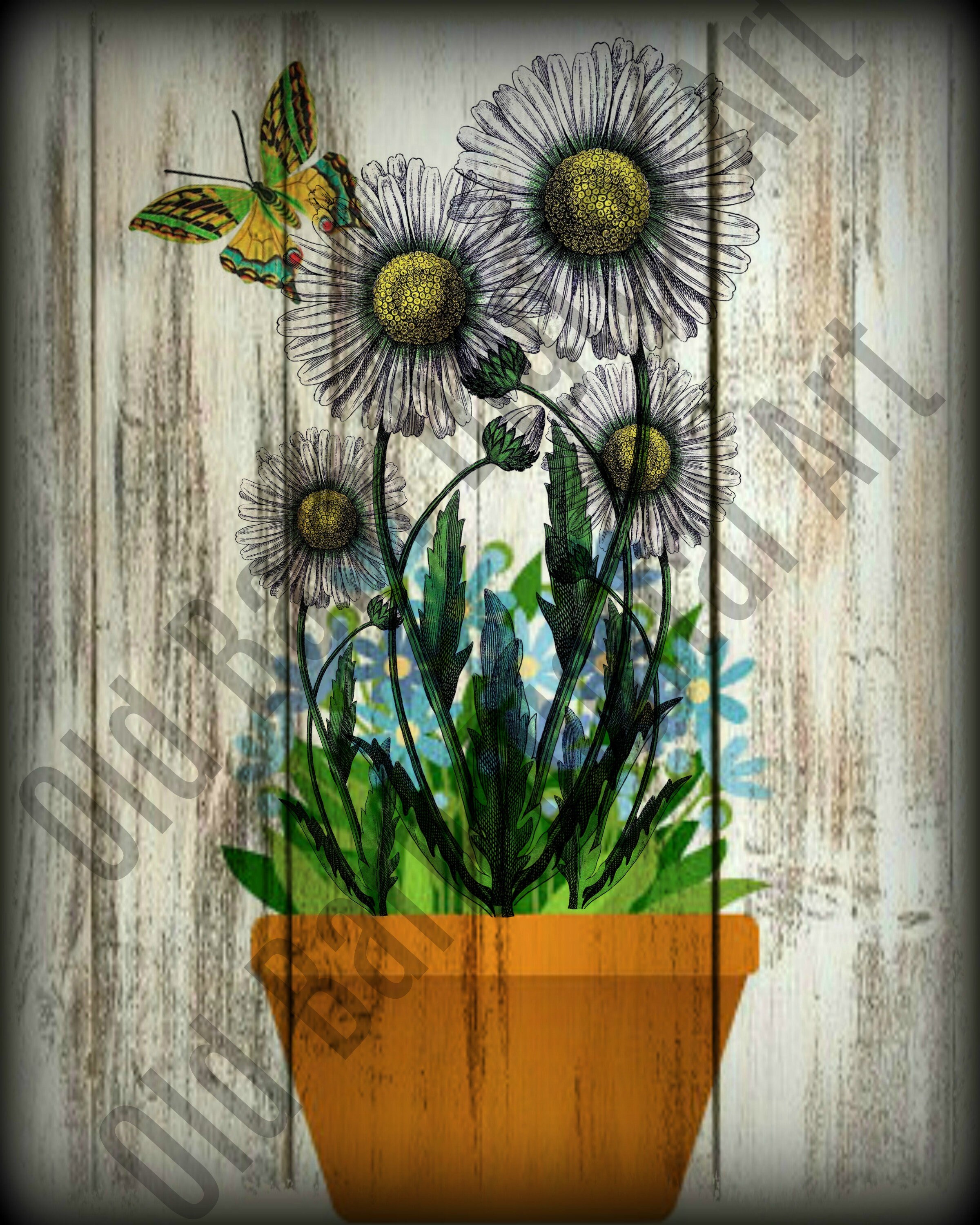 Primitive Digital Art - Spring - Flowers - Farmhouse Background-jar ...