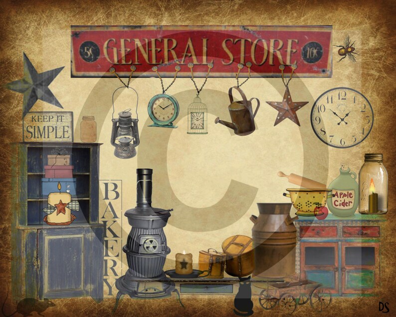 Primitive Digital Art- General Store- Jar Candle Logo- Pantry Label ...
