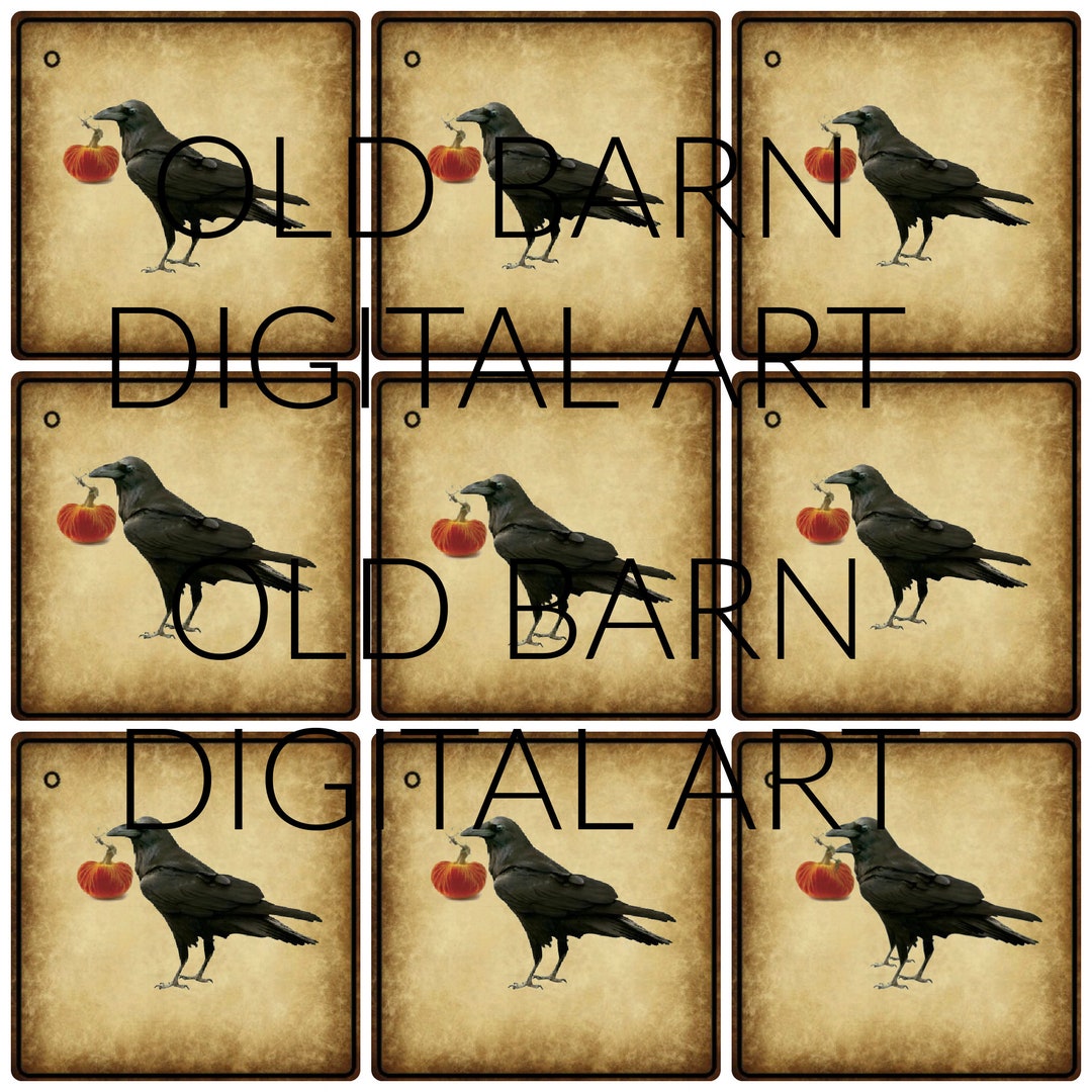 Primitive Printable Crow- Pumpkin Hang Tags - Instant Digital Download ...