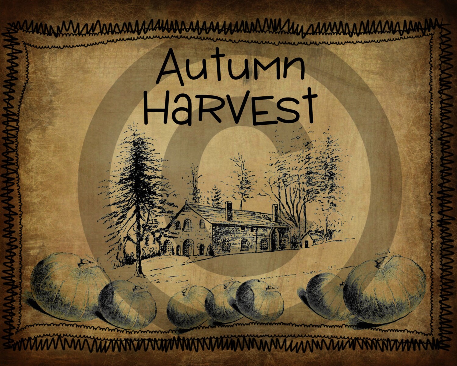Primitive Digital Art- - Autumn Harvest - Fall Logo - Jar Candle Logo ...